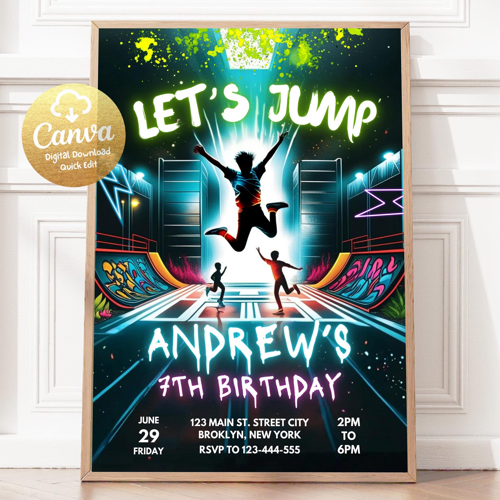 Trampoline Park Invitation, Any Age Let's Jump Birthday Party Invite ...