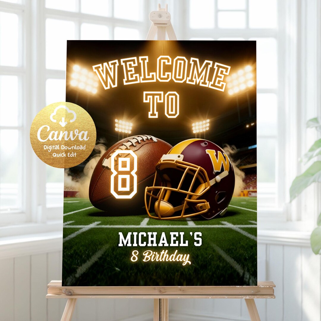 Football Welcome Sign, Sports Theme Style Party Welcome Sign, Editable ...