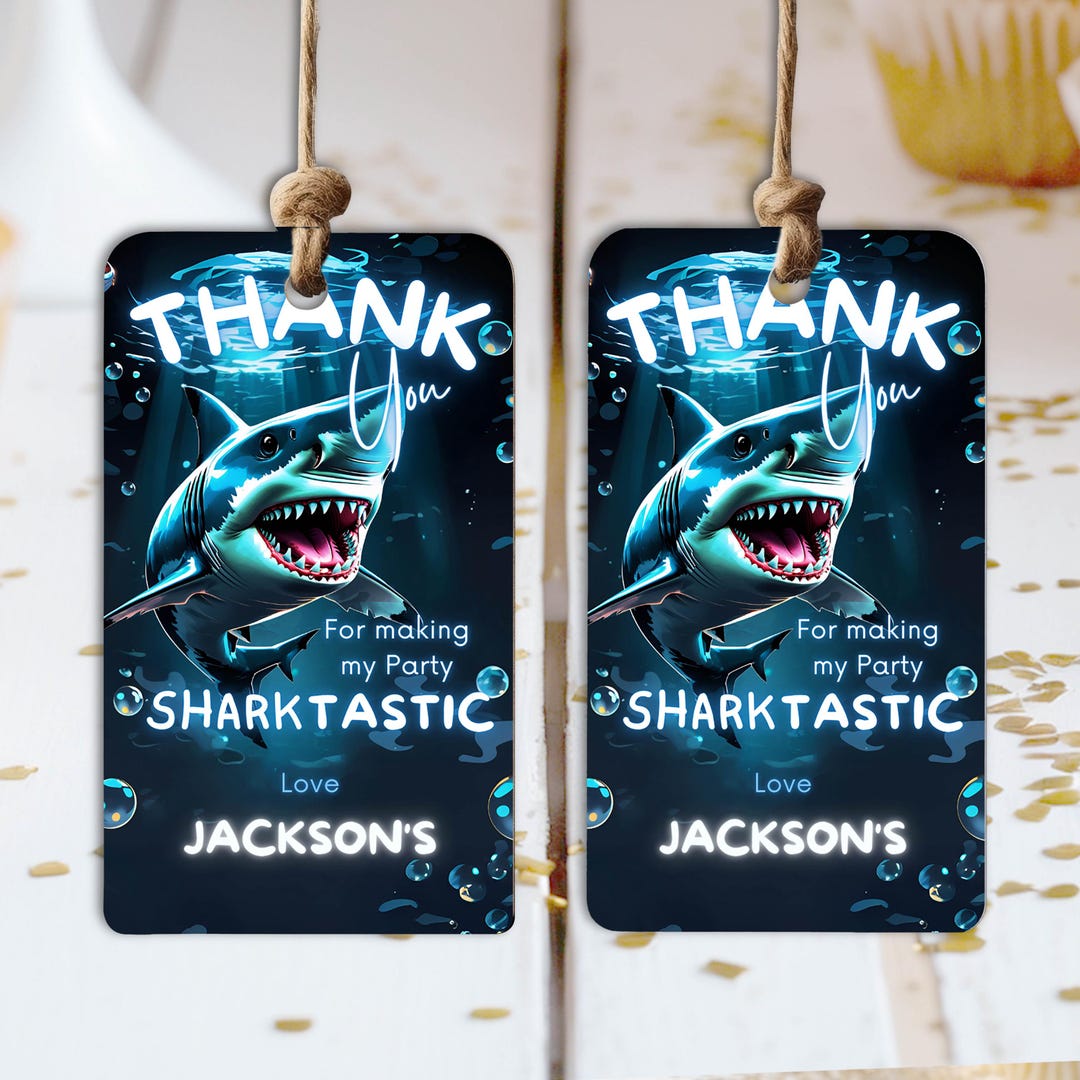 Shark Thank You Tags, Shark Birthday Favor Tags, Shark Party Favors ...