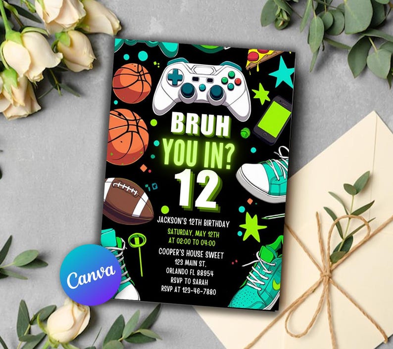 Bruh You In? Bruh Invite, Teen Birthday Party Invitation – Gaming ...
