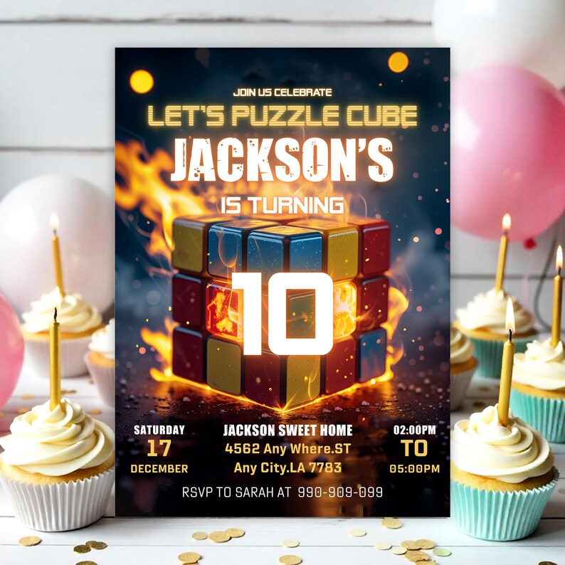 Puzzle Cube Invitation, Rubik's Cube Party Invitation, Rubik's Cube ...