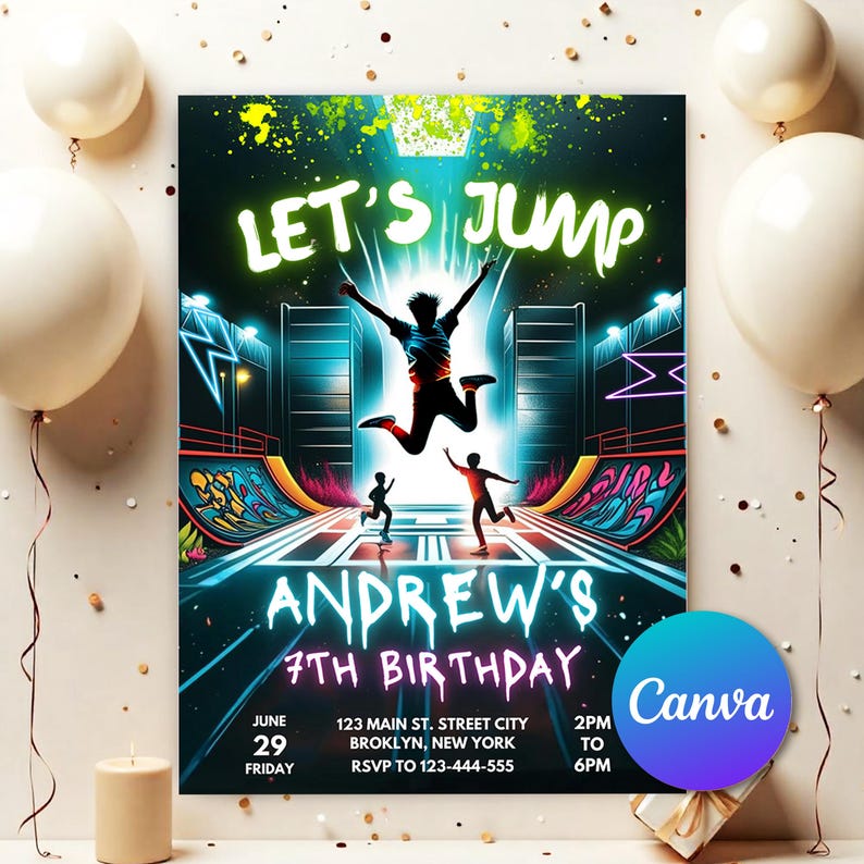 Trampoline Park Invitation, Any Age Let's Jump Birthday Party Invite ...