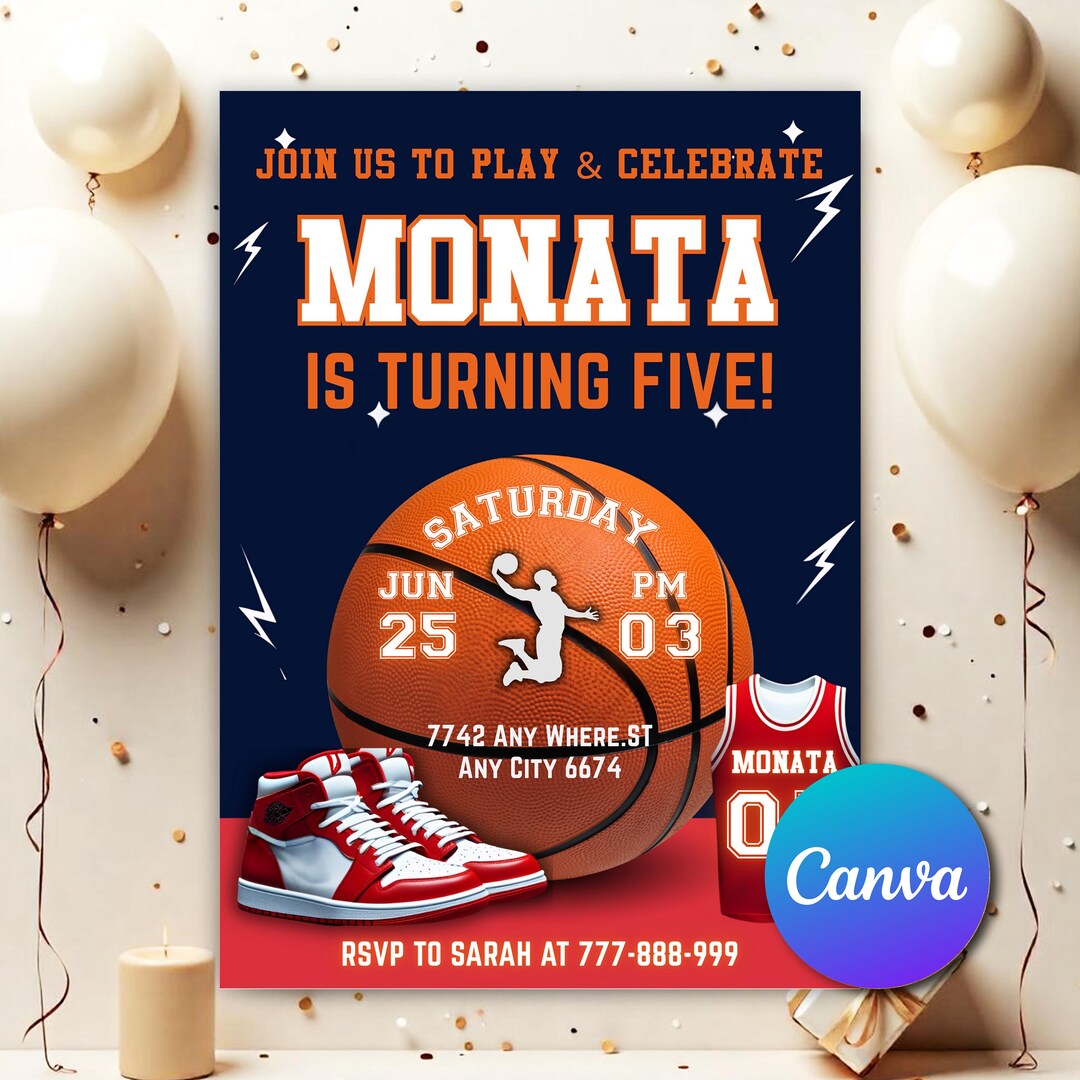 Basketball Birthday Invitation, Printable Basketball Theme Party, Boys ...