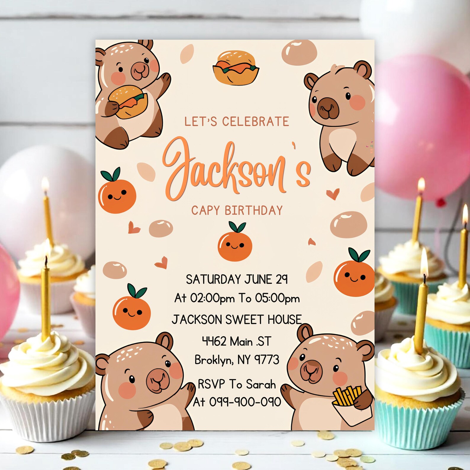 Capybara Birthday Party Invitation , Capy Birthday, Kawaii Capybara ...