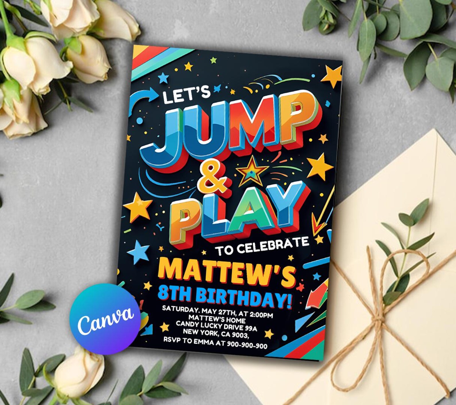 Jump & Play Birthday Invitation, Jump Party Invitation, Bounce House ...