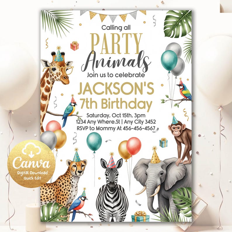 Party Animal Invitation Jungle Birthday Invitation Animal Birthday ...