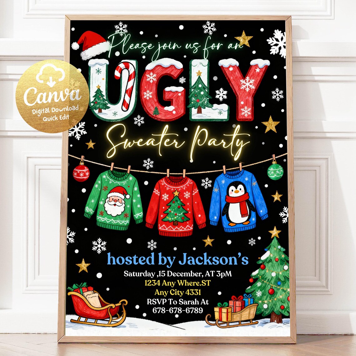 Editable Ugly Sweater Party Invite, Ugly Sweater Christmas Party ...