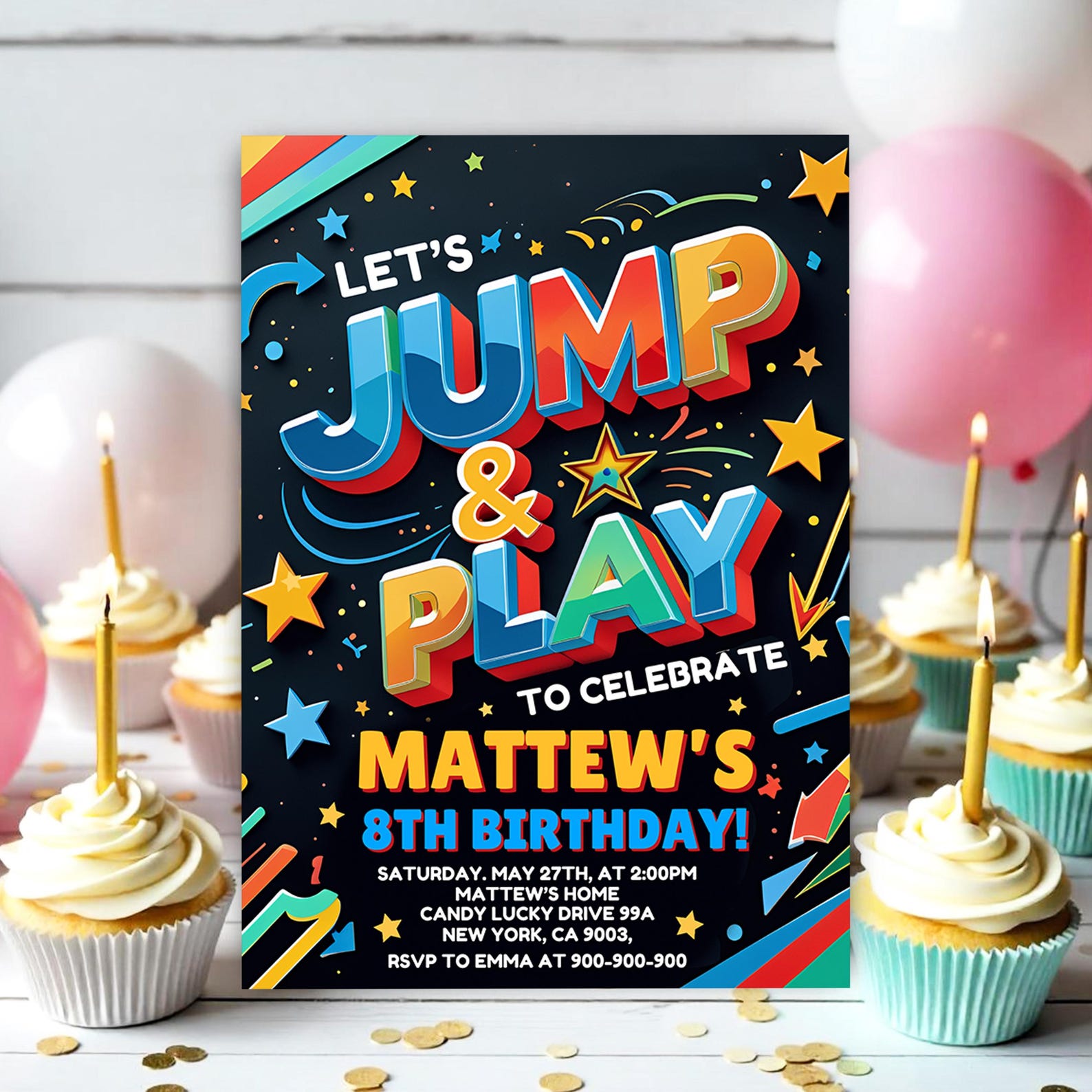 Jump & Play Birthday Invitation, Jump Party Invitation, Bounce House ...