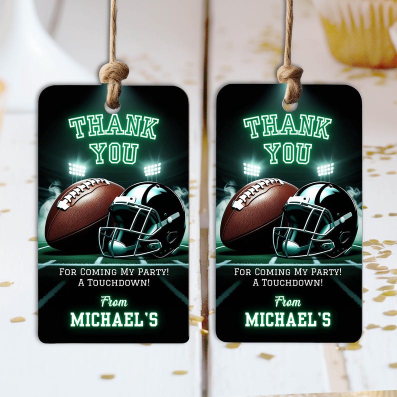 Football Birthday Thank You Tags, Sports Theme Style Party Favor Tags ...