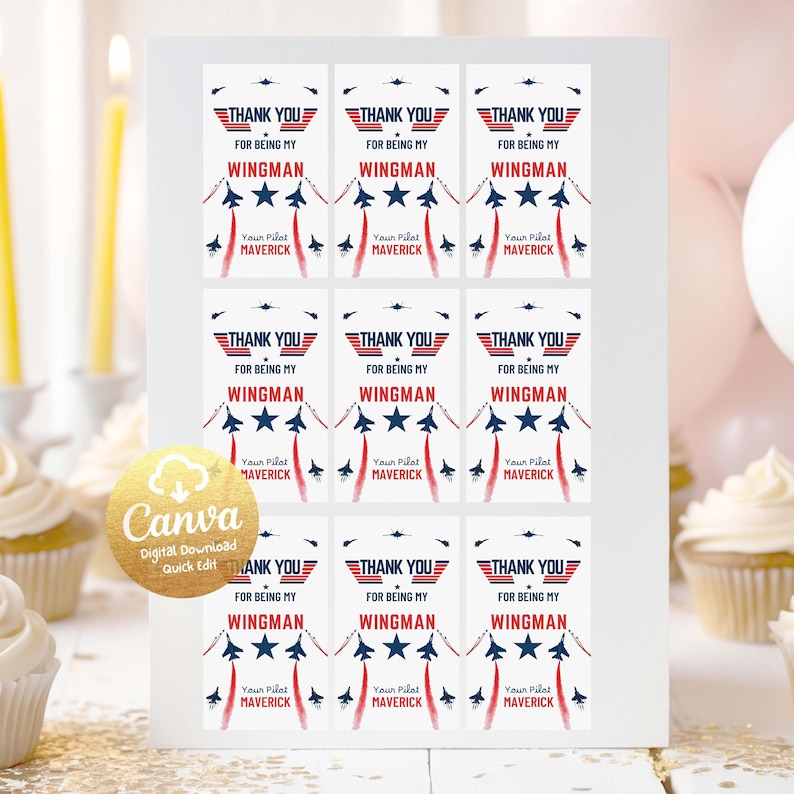 Fighter Pilot Birthday Thank You Gift Tag, Fighter Jet Gift Tags ...