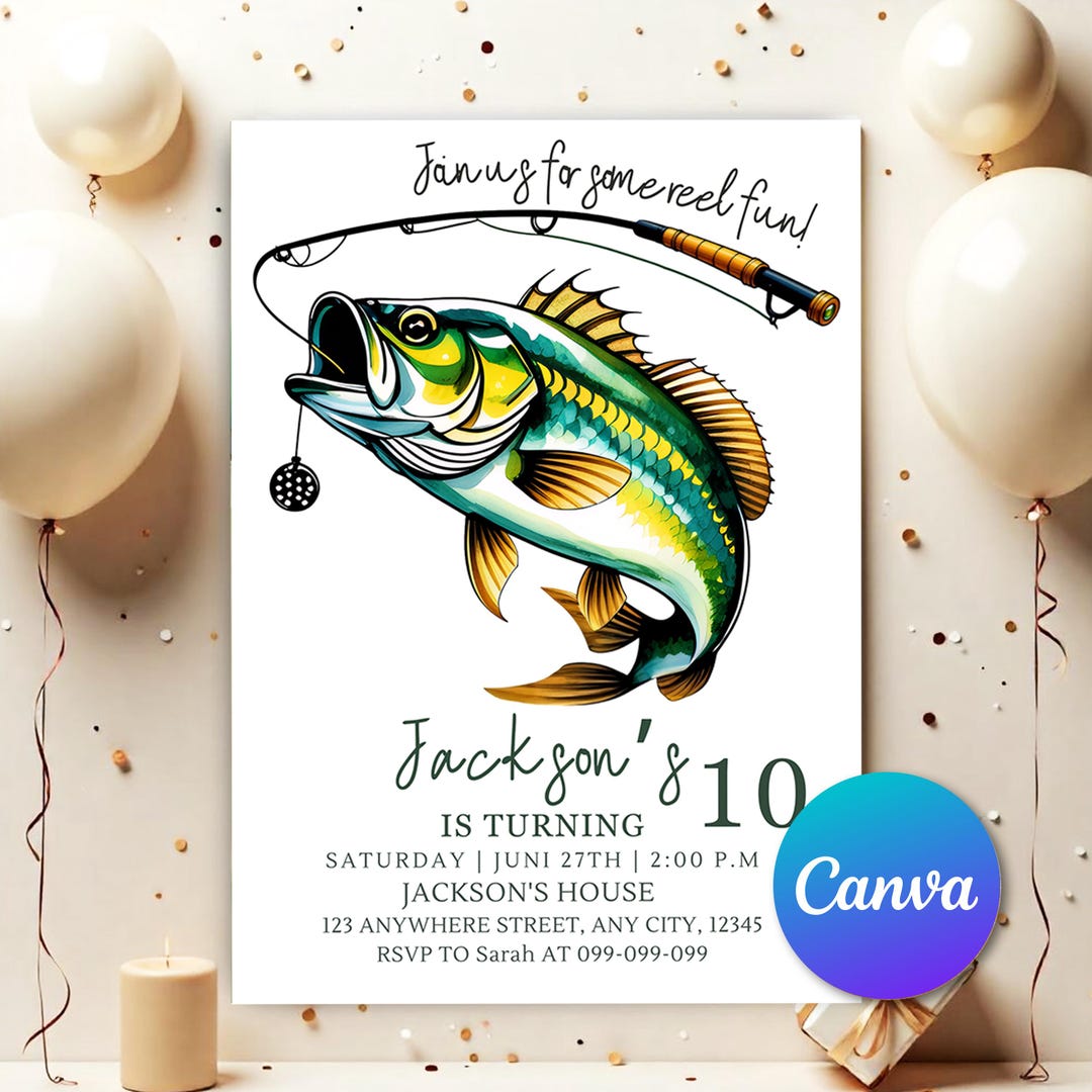 Fishing Birthday Invitation Template, Reel in the Fun, Fishing Birthday ...