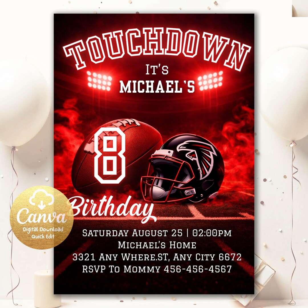 Football Birthday Invitation, Sports Theme Style Party Invitation, Tim ...