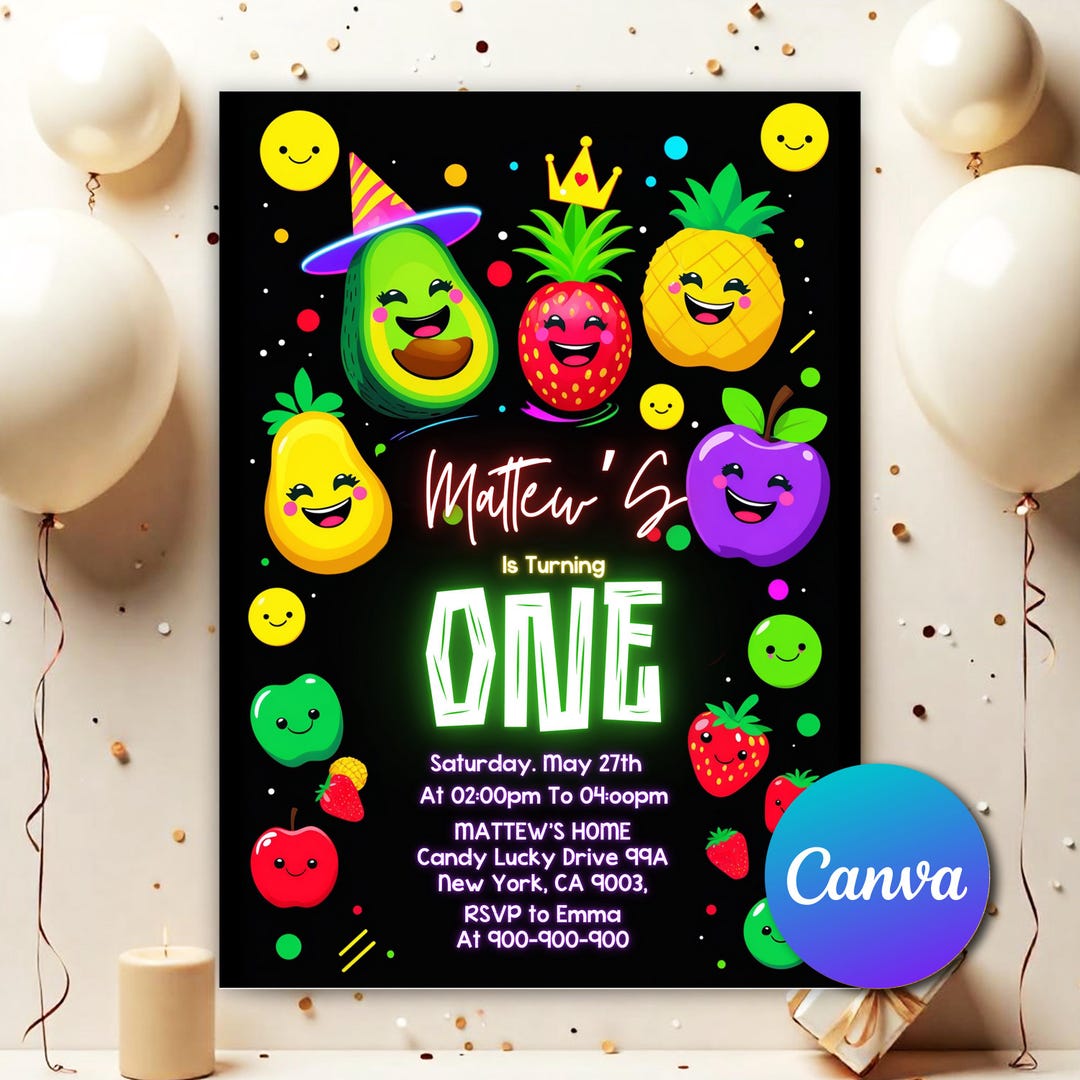 Hey Bear Sensory Invitation Dancing Fruit Party Kids Birthday ...