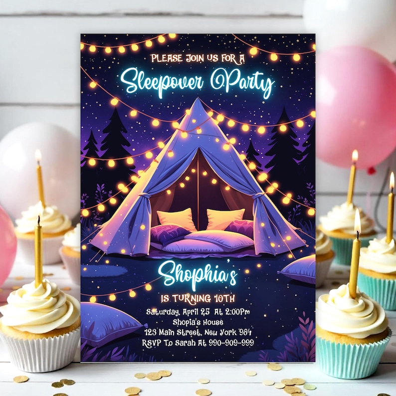 Sleepover Birthday Party Invitation, Editable and Printable Sleepover ...