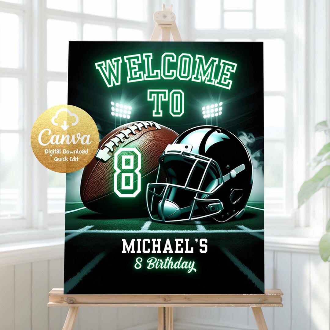 Football Welcome Sign, Sports Theme Style Party Welcome Sign, Editable ...