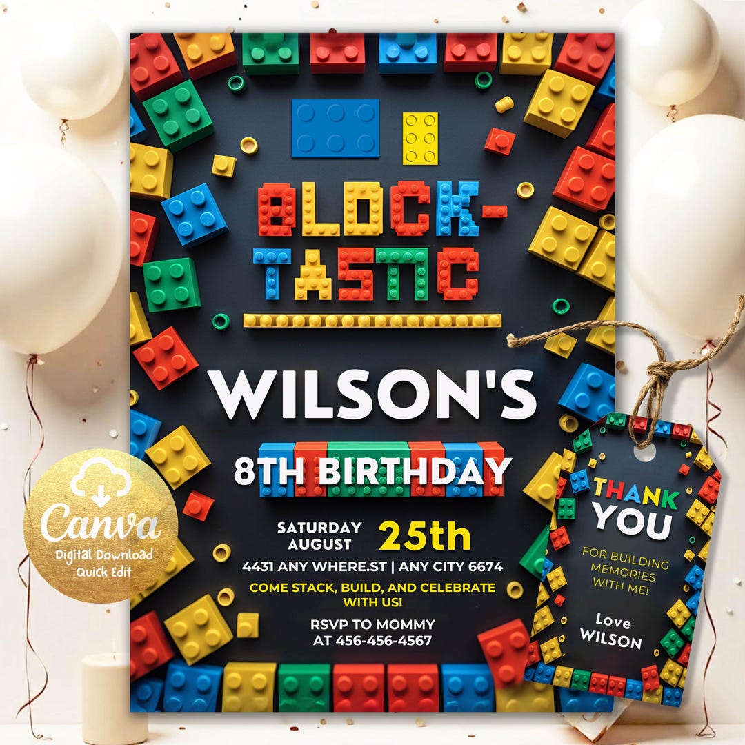 Building Blocks Birthday Invitation: Construction Theme, Editable ...