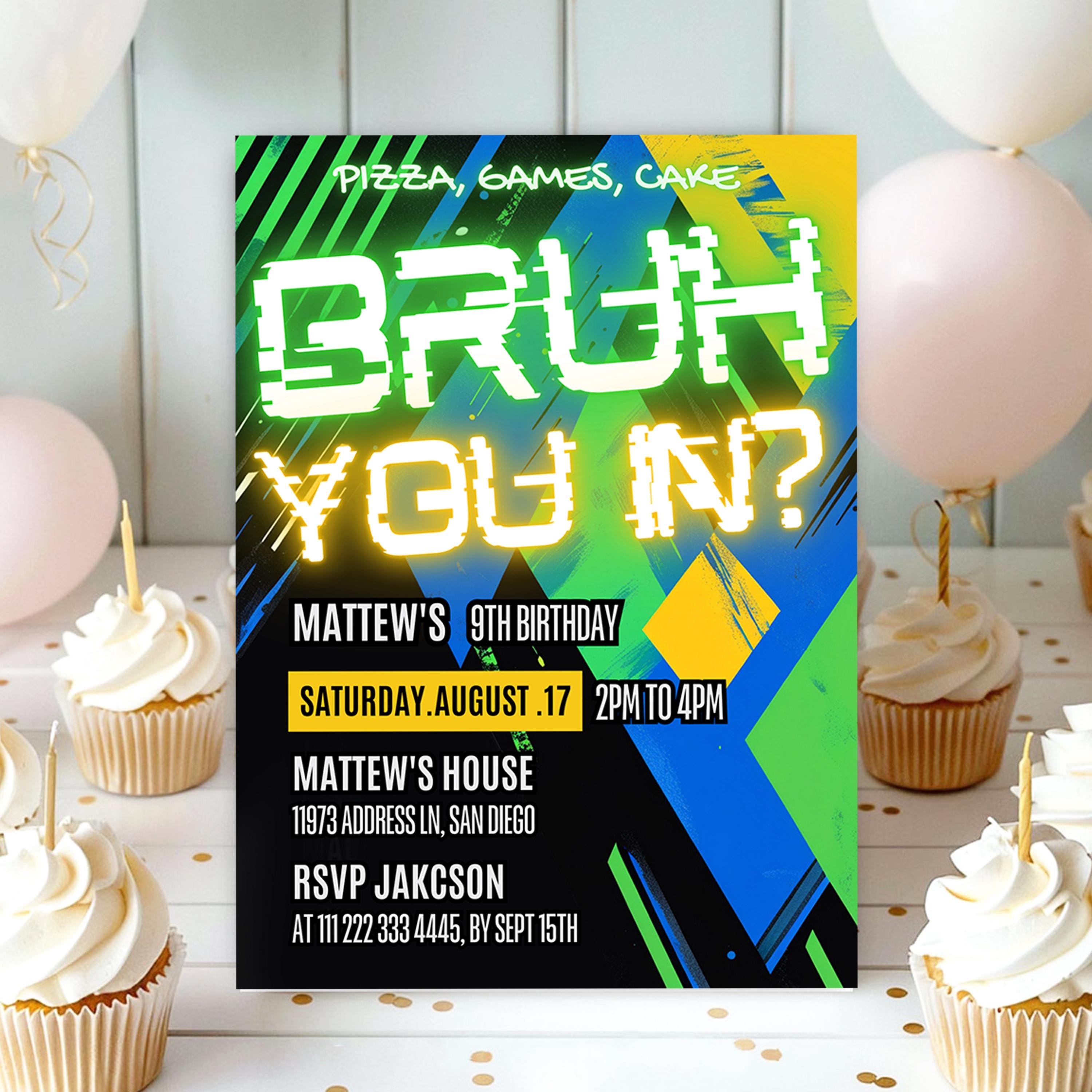 Bruh Birthday Invitation, Any Age, Any Theme Digital Template, Neon ...