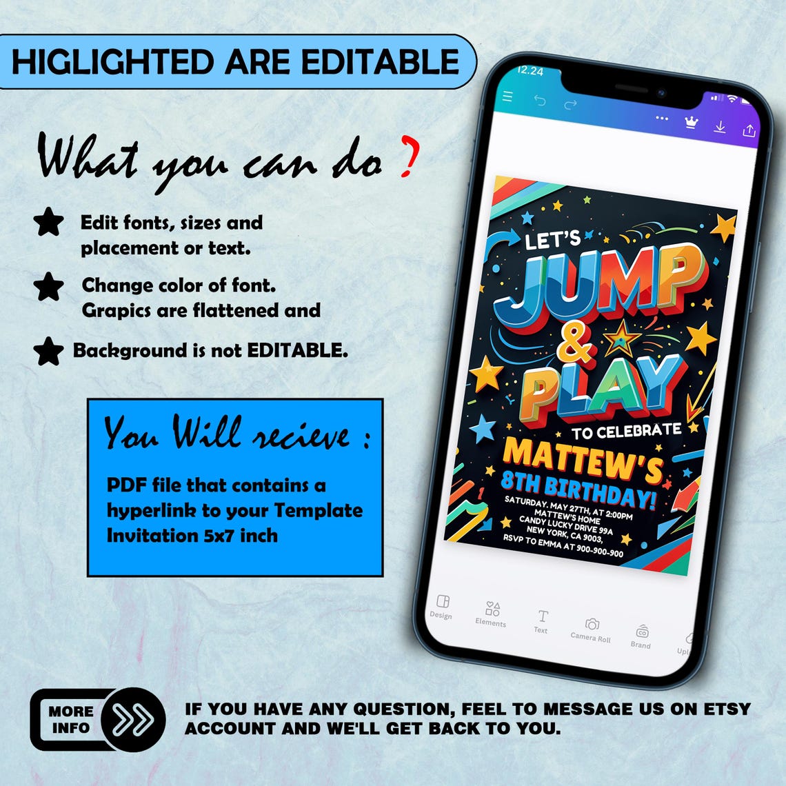 Jump & Play Birthday Invitation, Jump Party Invitation, Bounce House ...