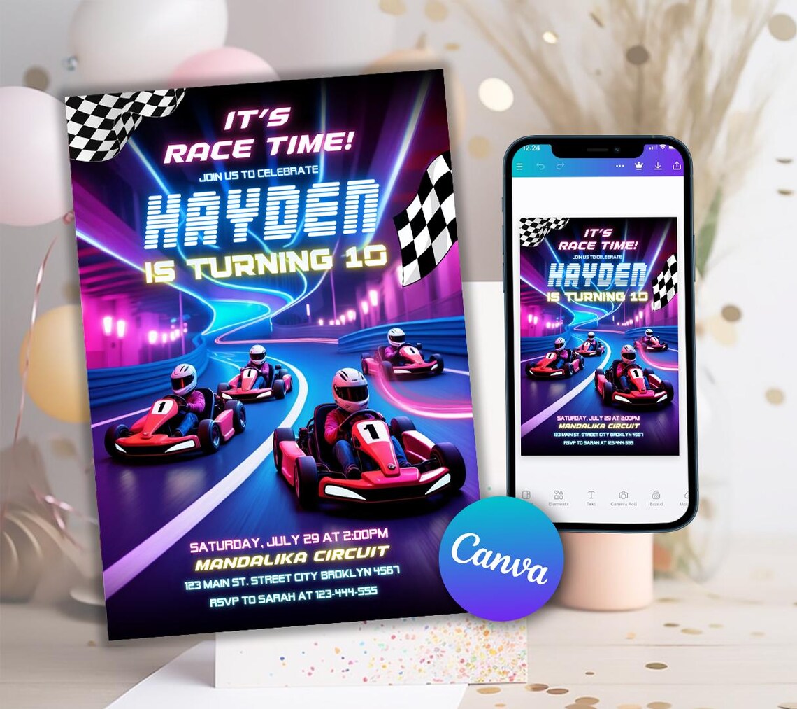 Go Kart Birthday Party Invitation, Go Karting Racing Invitation ...