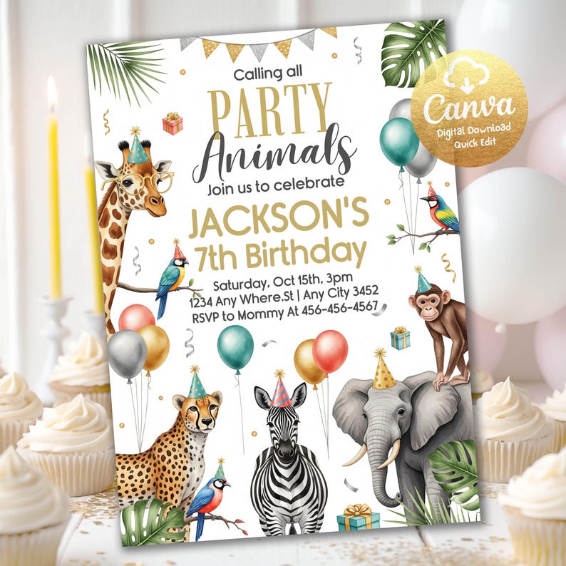 Party Animal Invitation Jungle Birthday Invitation Animal Birthday ...