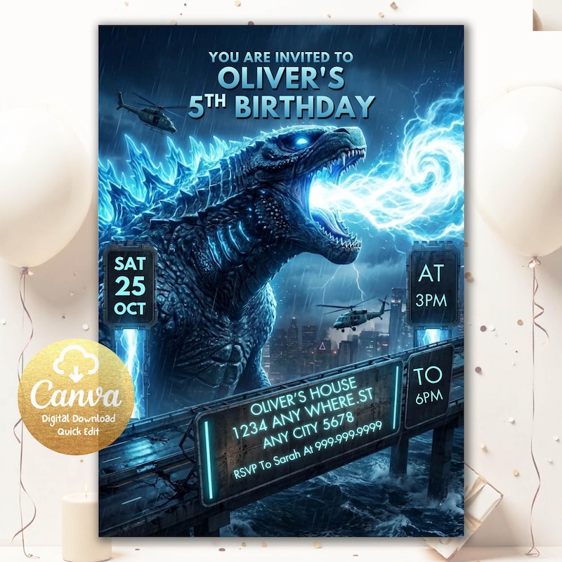 Godzilla Invitations - Etsy