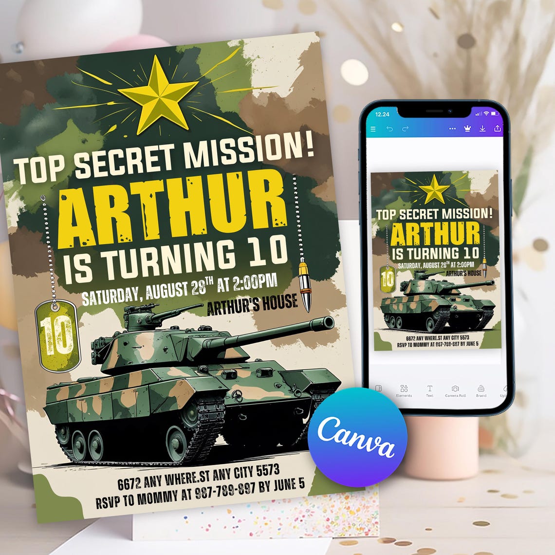 Army Birthday Invitation, Military Party Invitations, Soldier Birthday ...