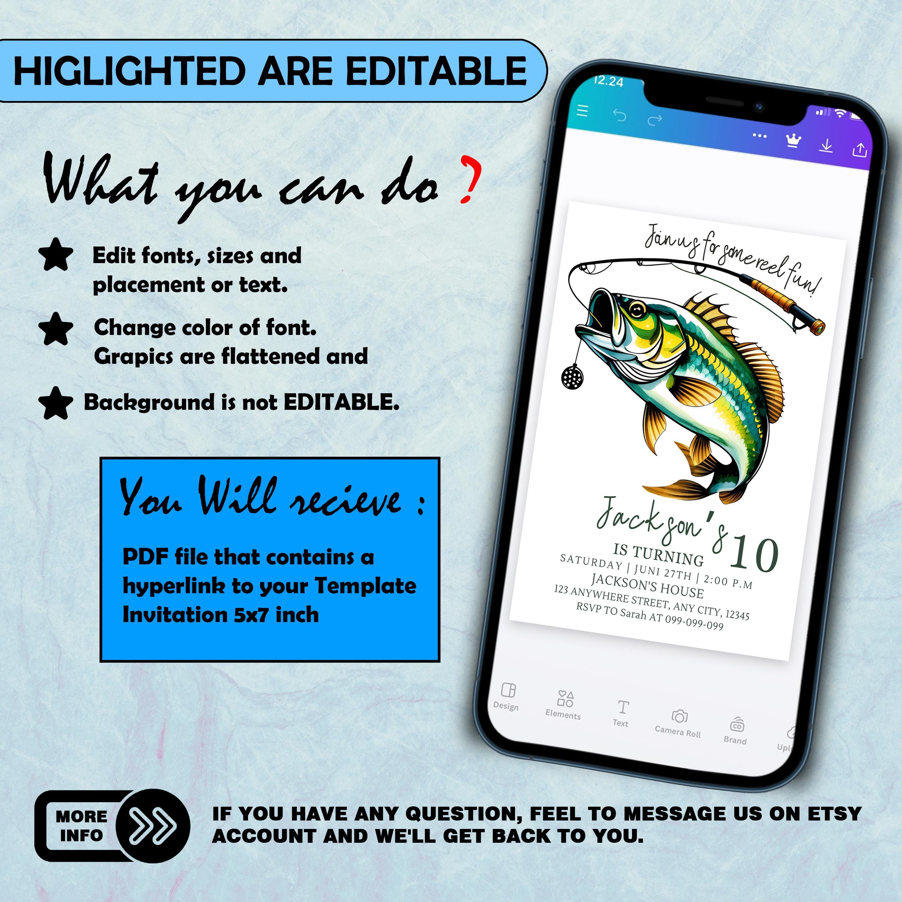 Fishing Birthday Invitation Template, Reel in the Fun, Fishing Birthday ...