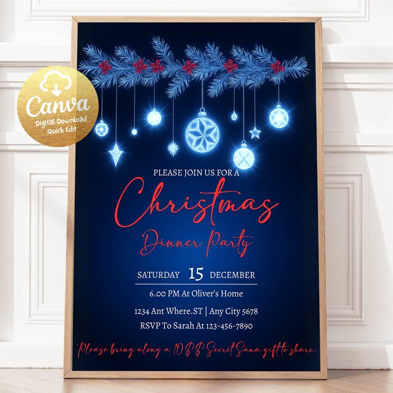 Editable Christmas Party Invitation Christmas Invitation Template Red ...