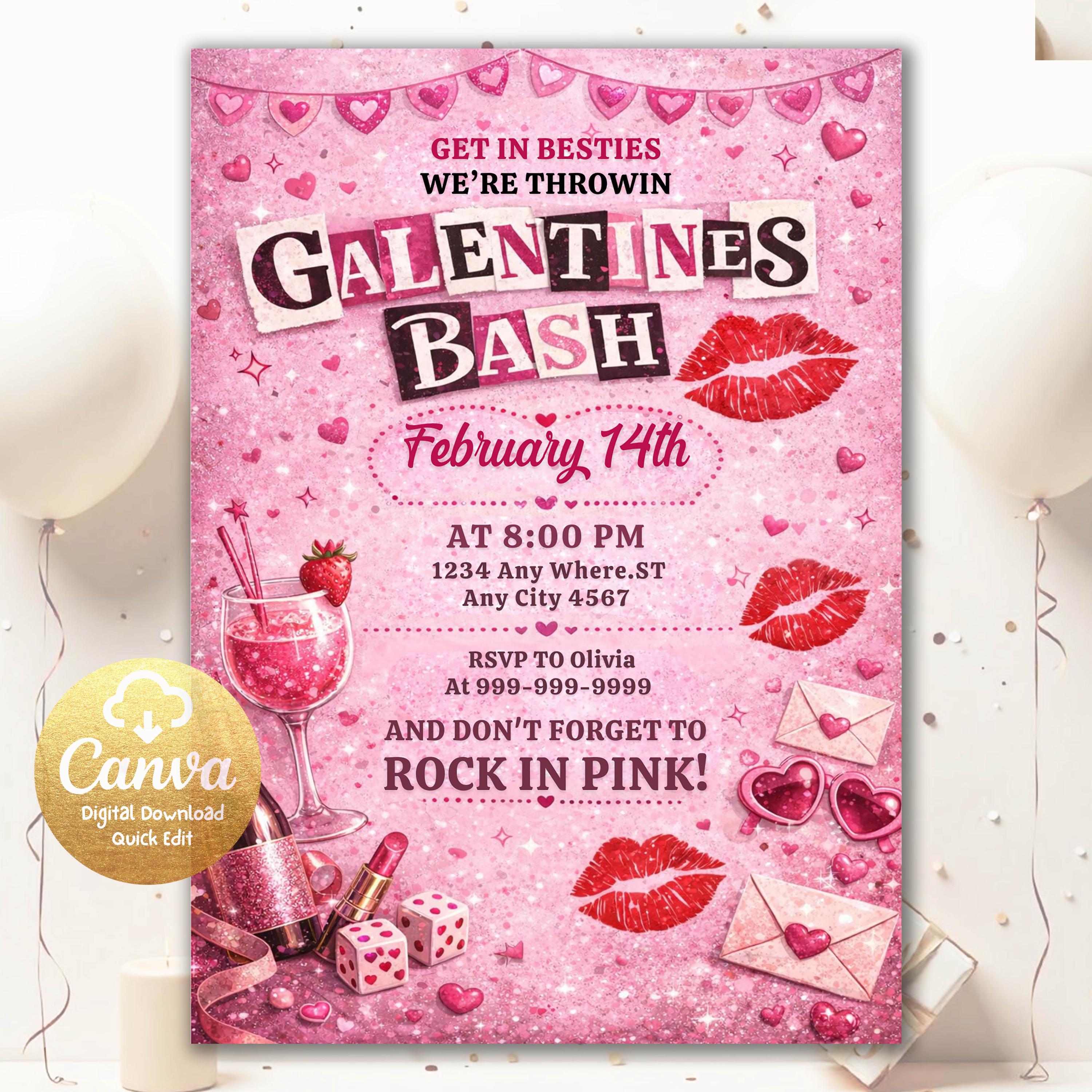 Burn Book Galentine's Day Invite, Pink Girls Party Invite, Valentine's ...
