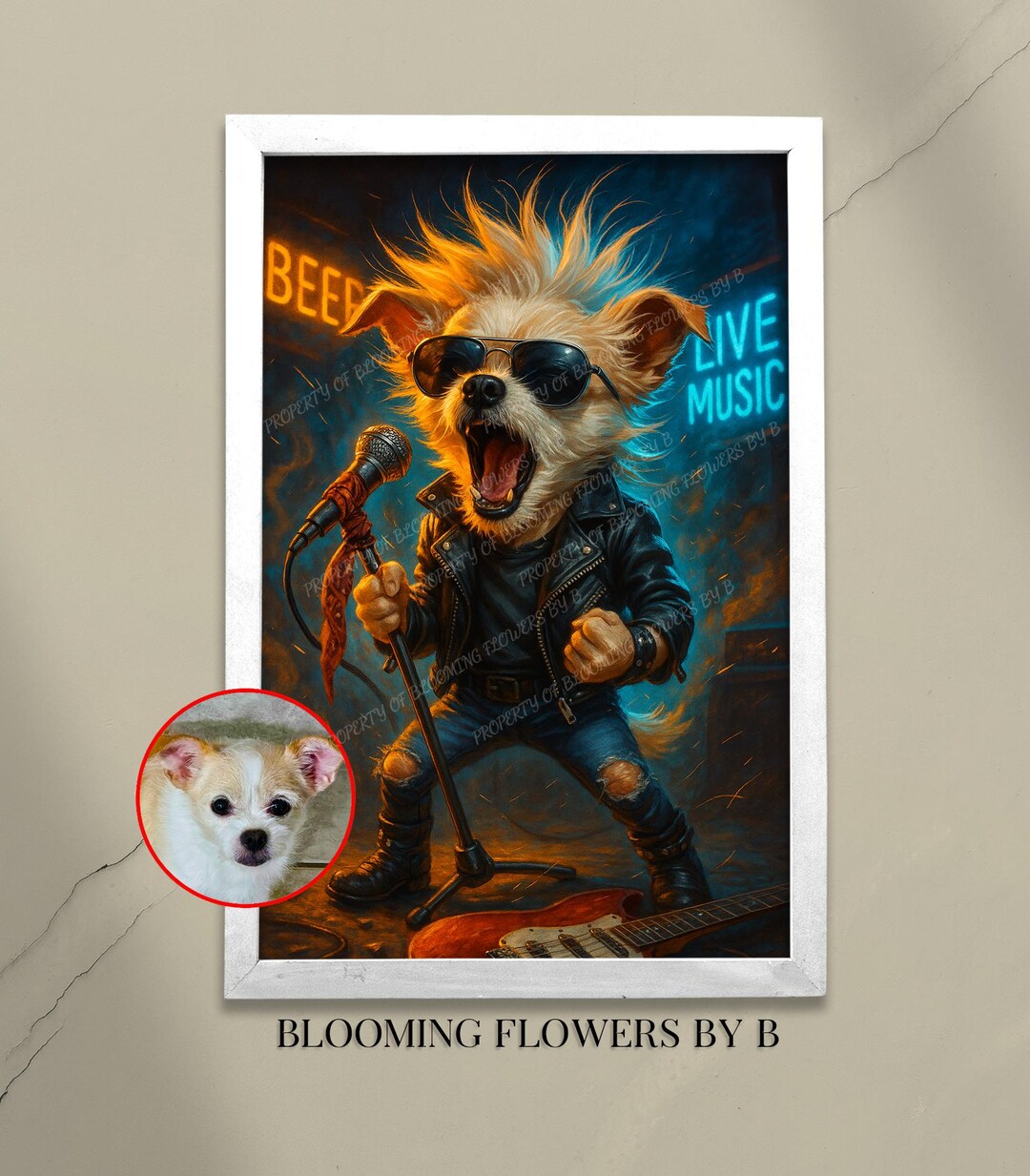 Rockstar Pet Wall Art, Custom Dog or Cat Concert Portrait With Guitar ...