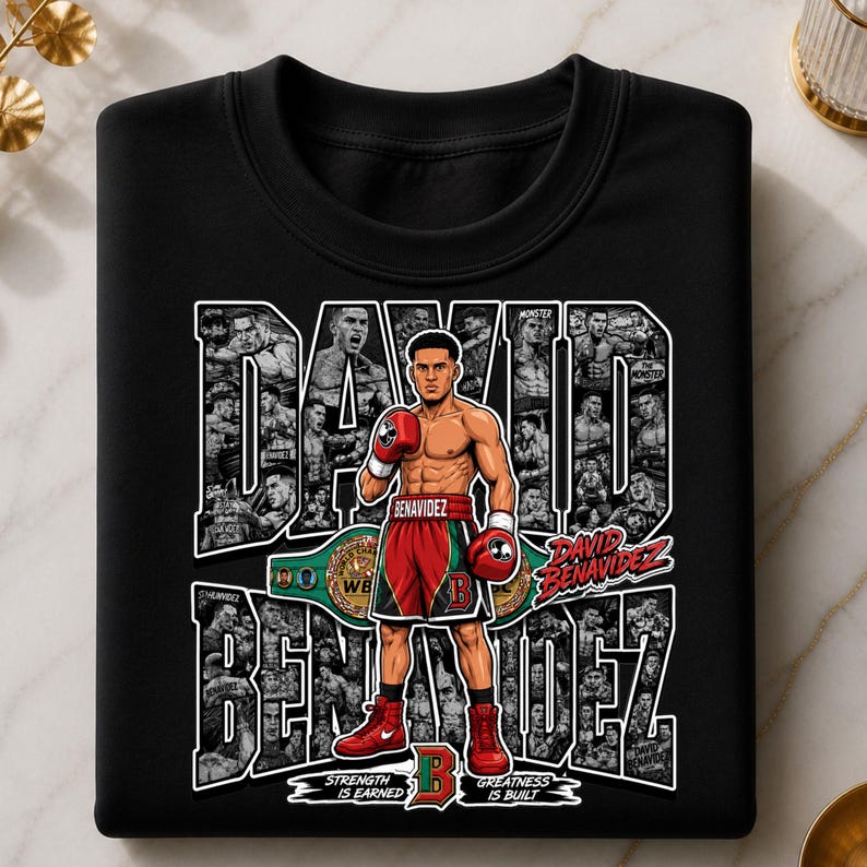 David Benavidez Boxing Graphic Tee, Retro Fighter Design (digital ...