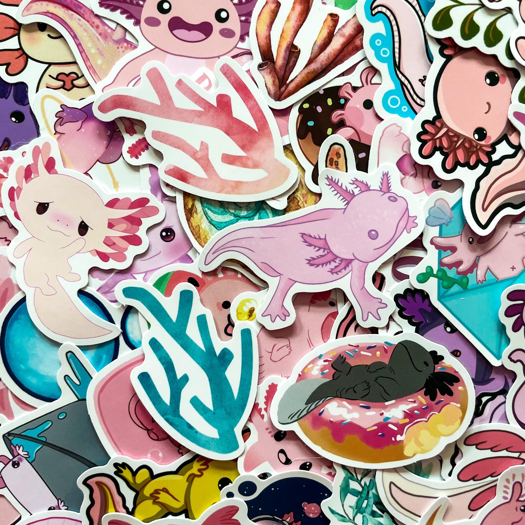 50 Random Cute Axolotl Stickers Pack, Cartoon Salamander Stickers for ...