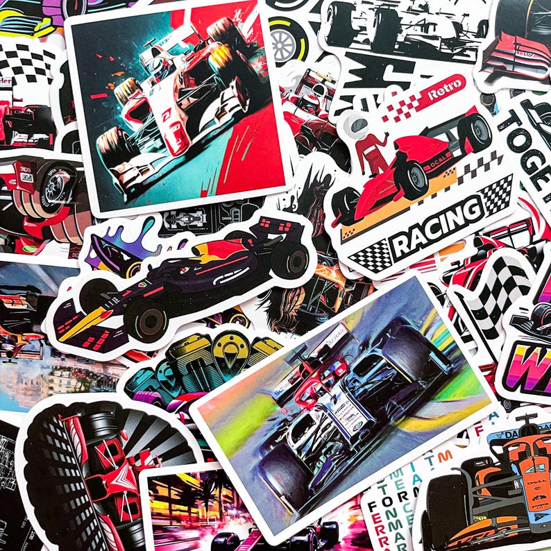 50 Random Formula 1 Stickers, Race Car Stickers, Racing Stickers Pack ...