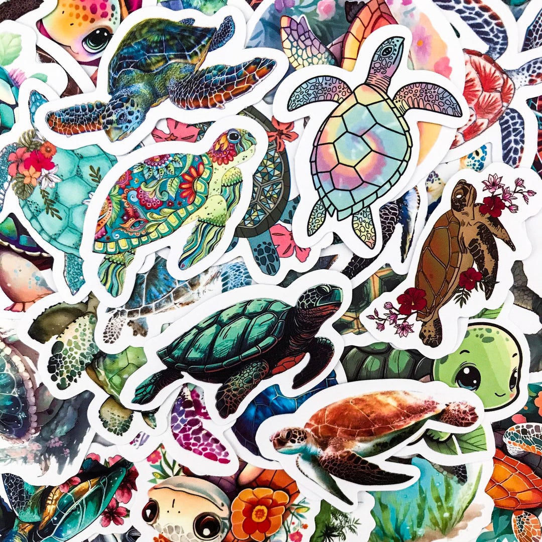 50 Random Sea Turtle Stickers, Ocean Animal Stickers, Cartoon Turtle ...