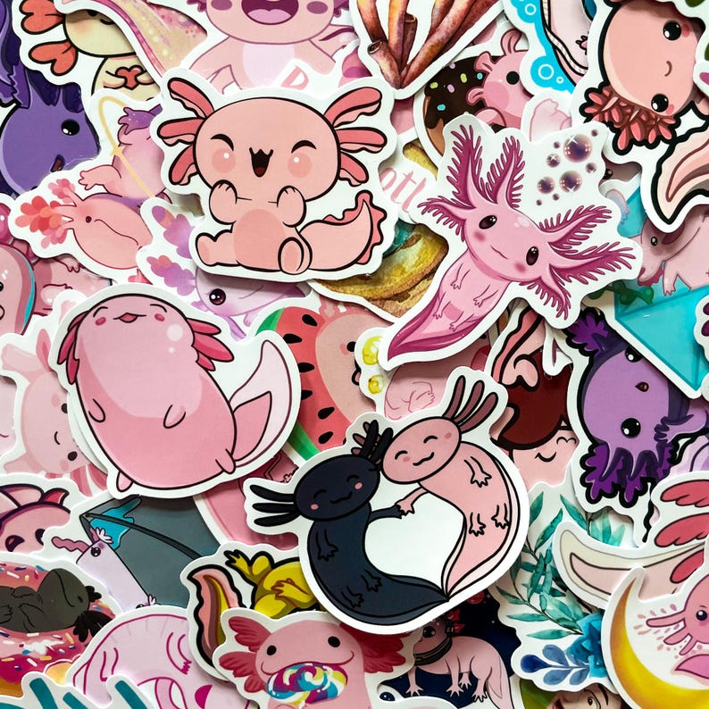 50 Random Cute Axolotl Stickers Pack, Cartoon Salamander Stickers for ...