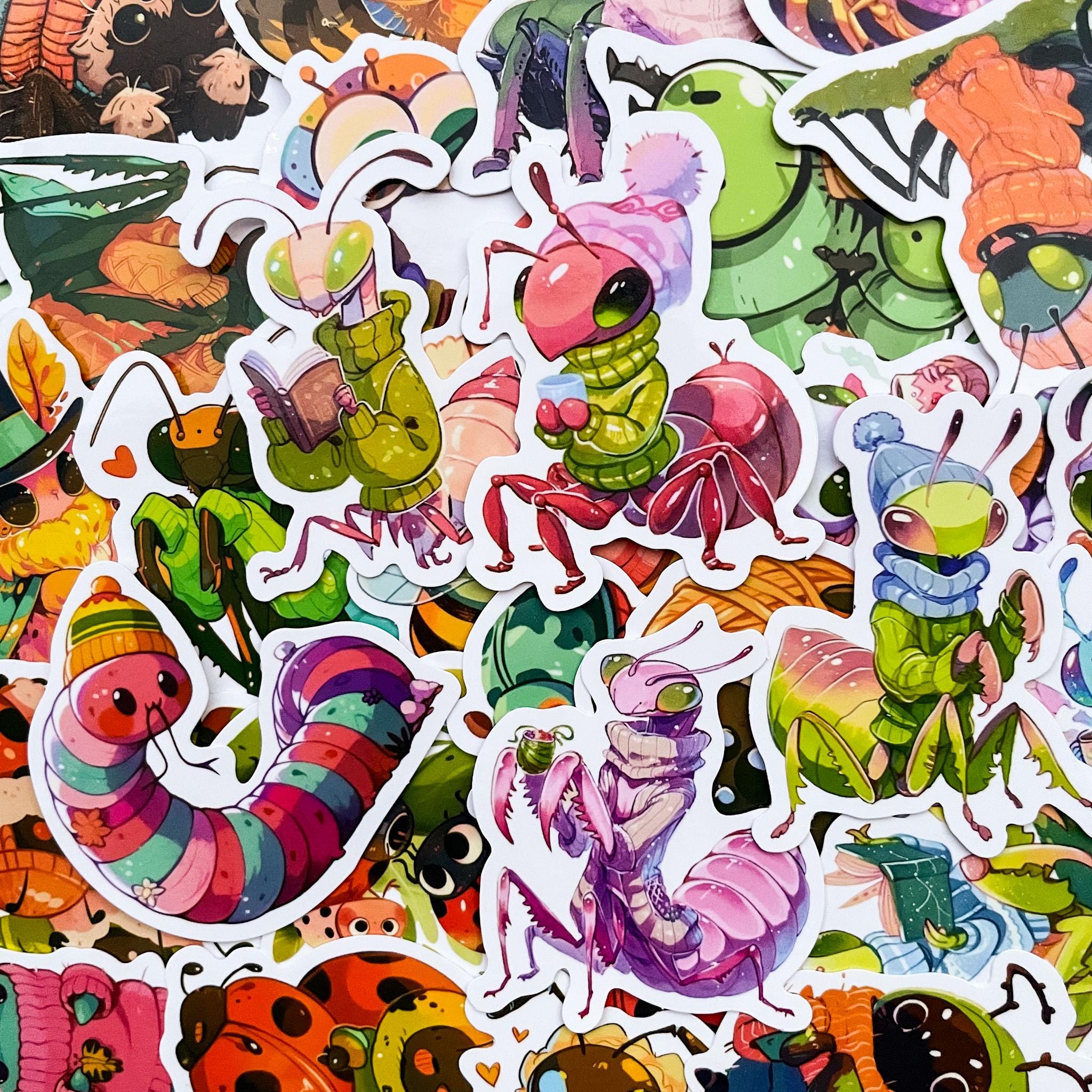 50 Random Cartoon Insect Stickers, Cute Bug Stickers, Cozy Animal ...