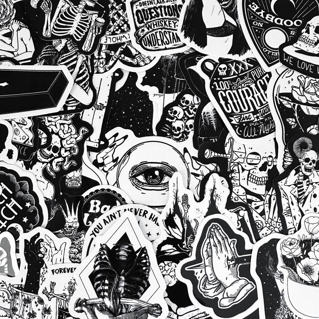 50pcs Gothic Stickers, Dark Skull Stickers, Gothic Horror Stickers ...