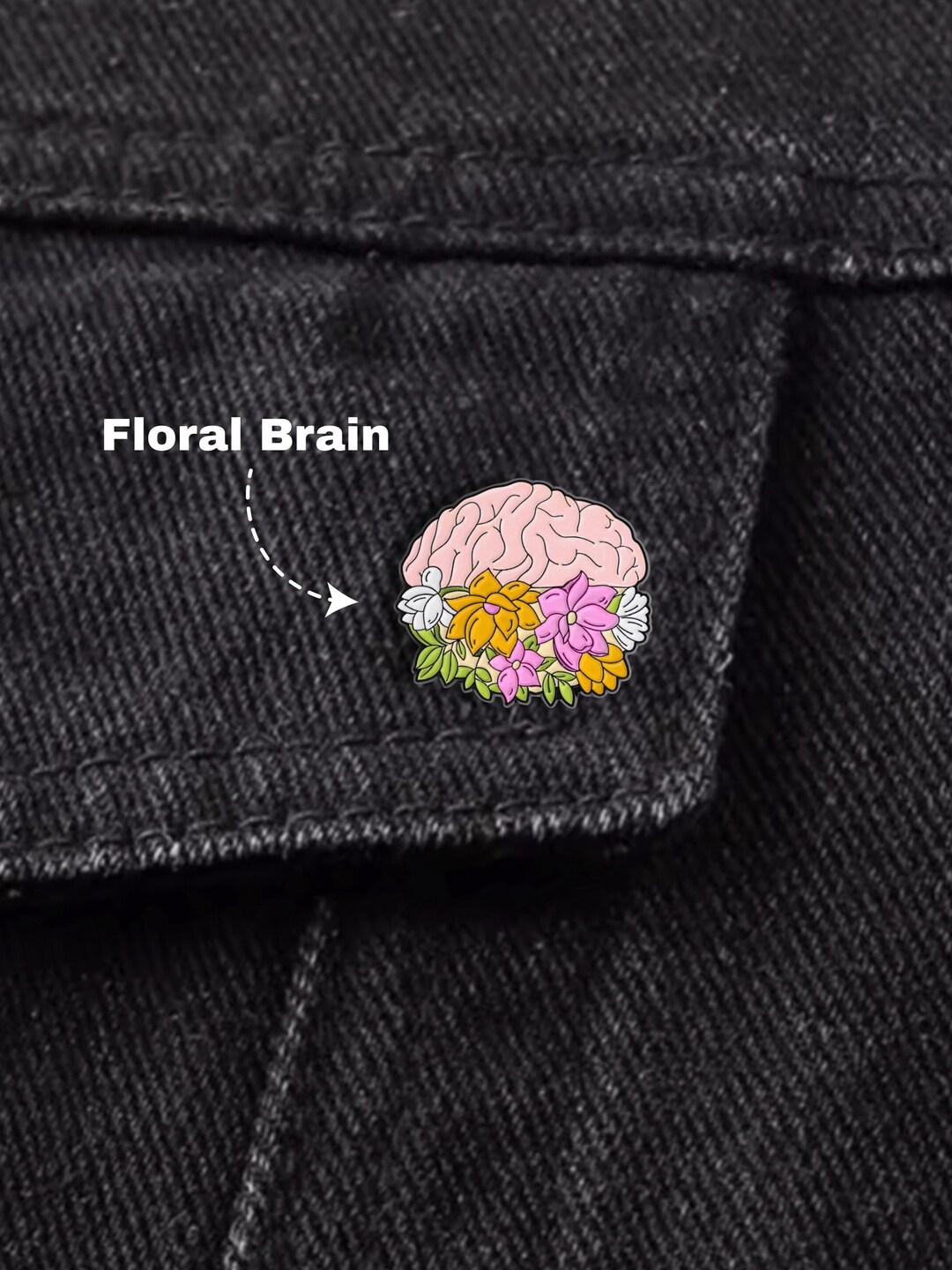 Floral Brain Enamel Pins - Funny Brain Pins for Bags, Meme Backpack ...