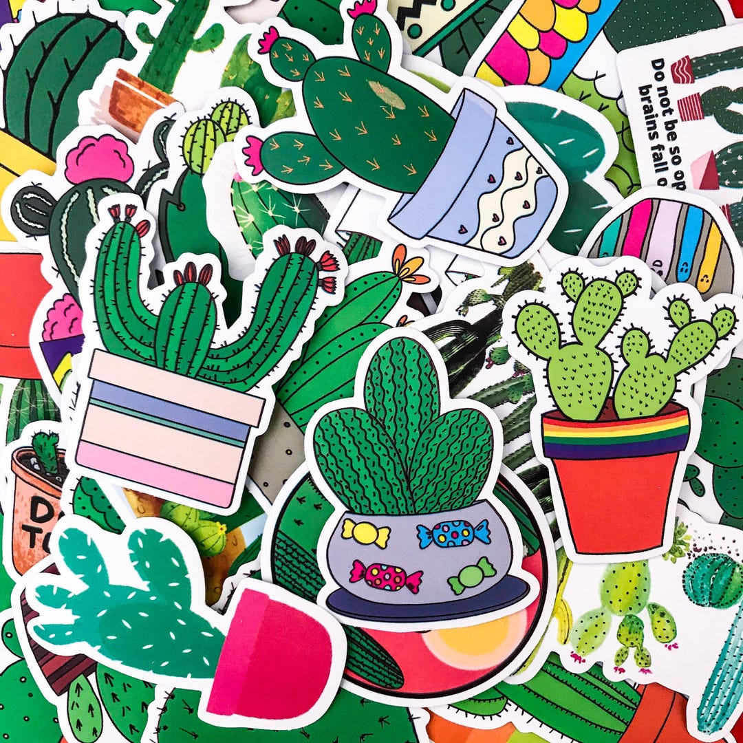 50 Random Cactus Stickers, Cute Cartoon Succulent Stickers for Kids ...
