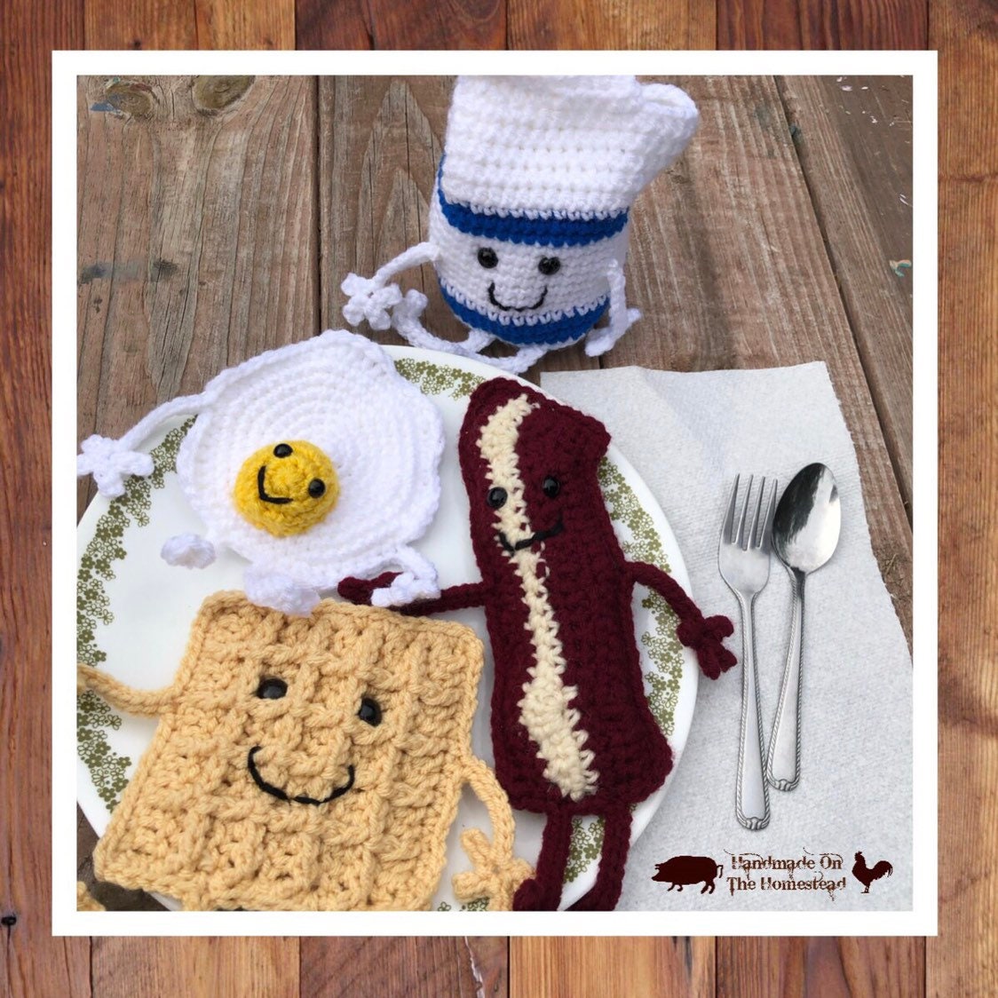 The Crocheted Breakfast Club Pattern, Bacon, Waffles, Eggs, Milk, Sunny ...