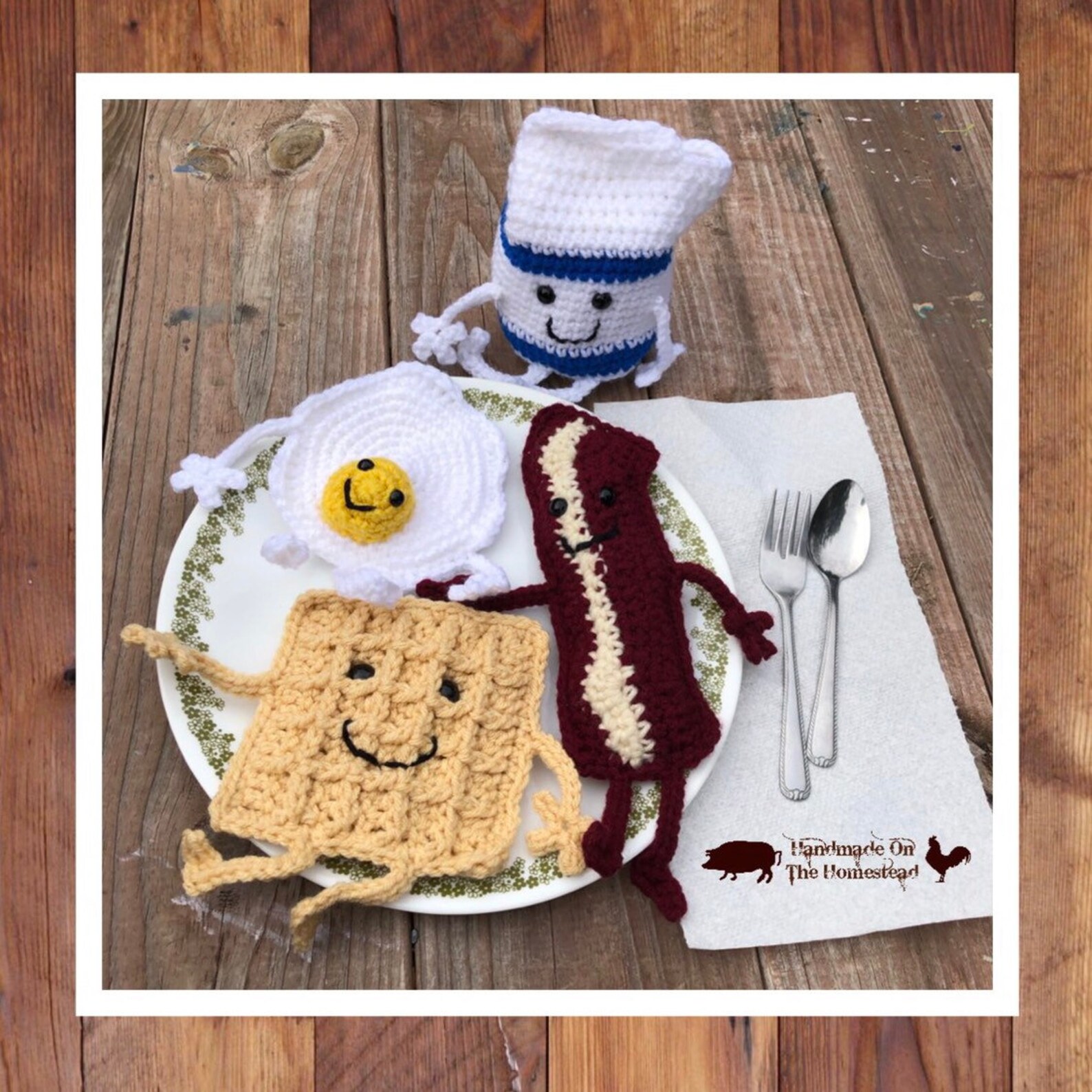 The Crocheted Breakfast Club Pattern, Bacon, Waffles, Eggs, Milk, Sunny ...