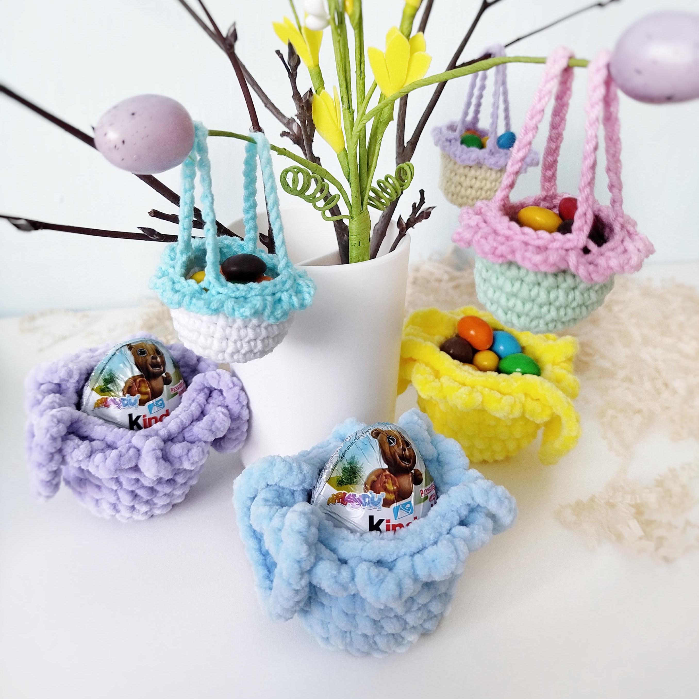 Mini Easter Basket Crochet Pattern No Sew, Quick Easter Basket Crochet ...
