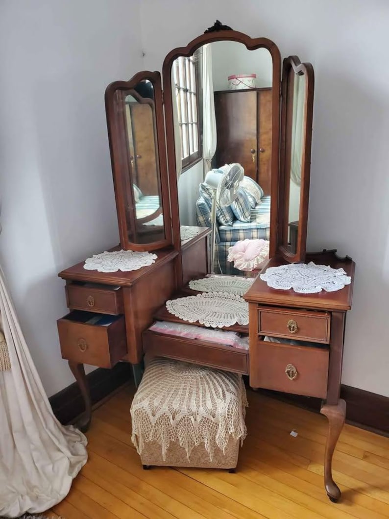 Art Deco Waterfall Vanity 1940s Beautiful Dressing Table Wood - Etsy