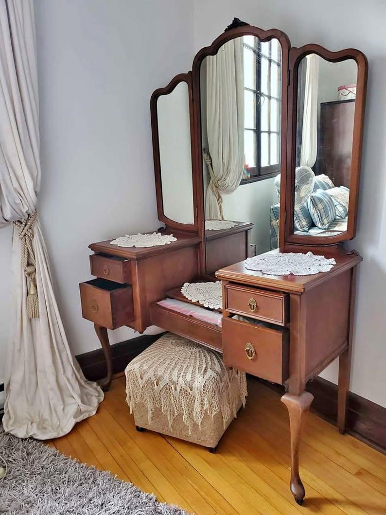 Art Deco Waterfall Vanity 1940s Beautiful Dressing Table Wood - Etsy