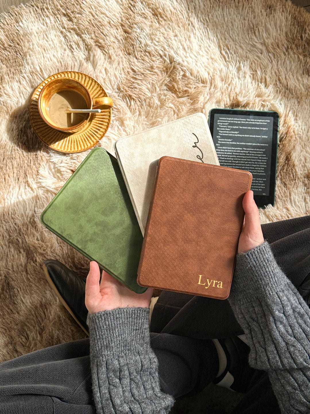 Cozy Croc Embossed Kindle Case, Personalized Leather Cover for Readers ...