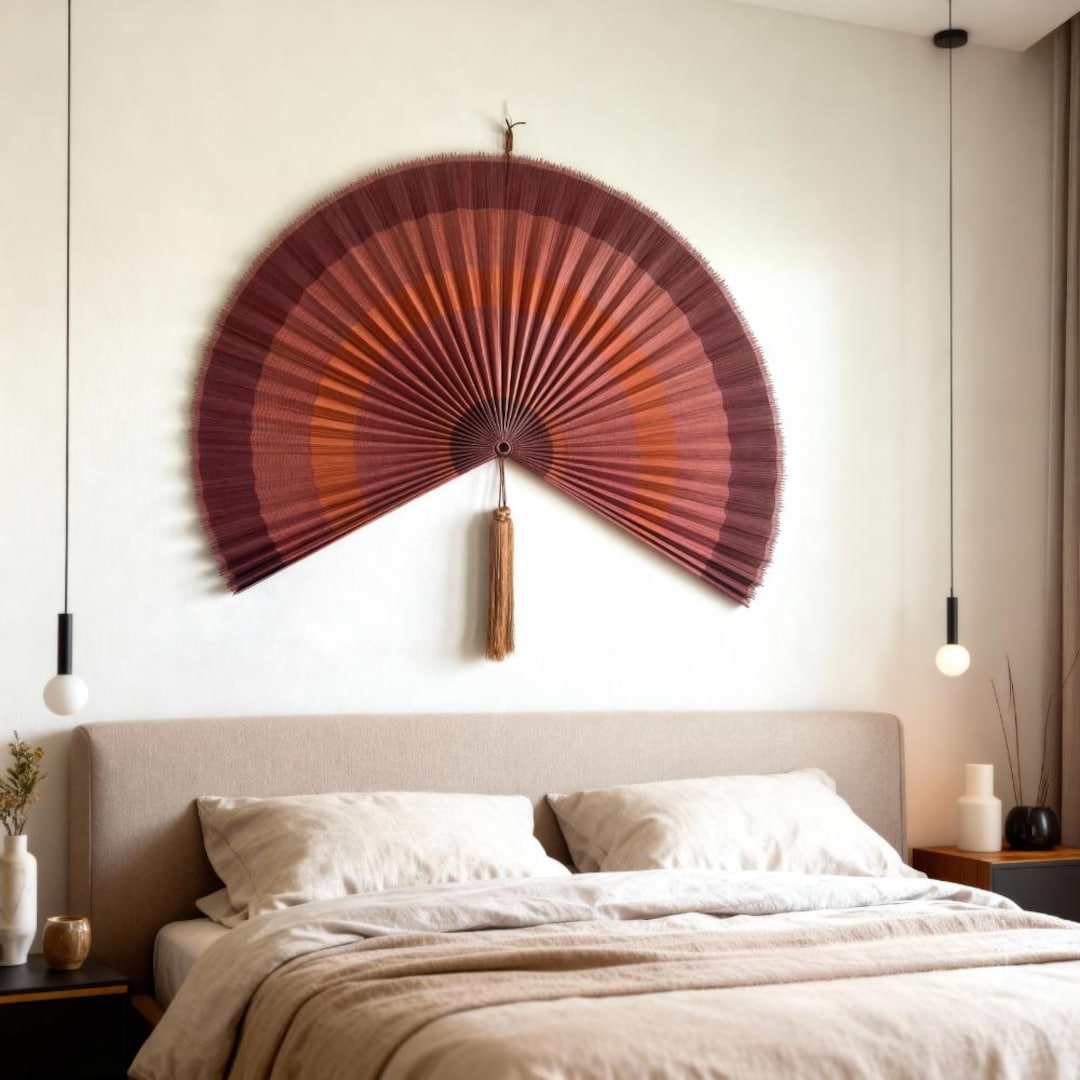 Bamboo Fan Wall Decor, Folding Fan Headboard, Oversized Fan for Large ...