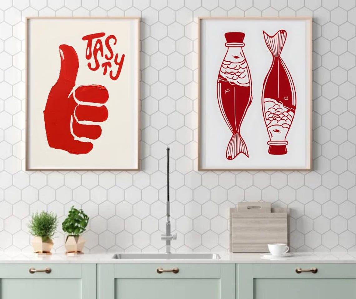 Kitchen Art Print Set of 12 – Retro Food Prints, Trendy Gallery Wall ...