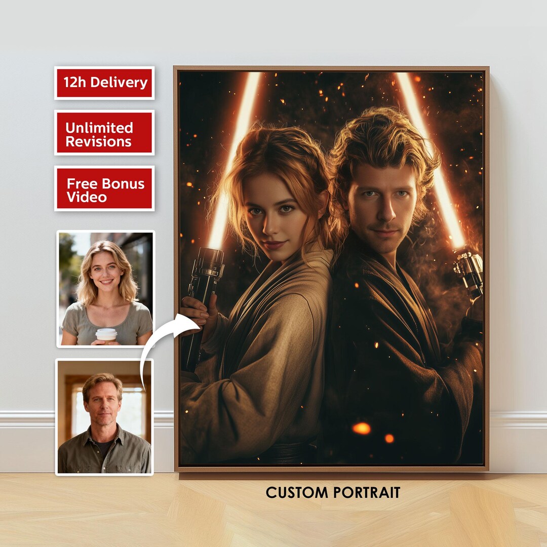 Custom Star Wars Couple Portrait From Photo Jedi Couple Custom Portrait ...