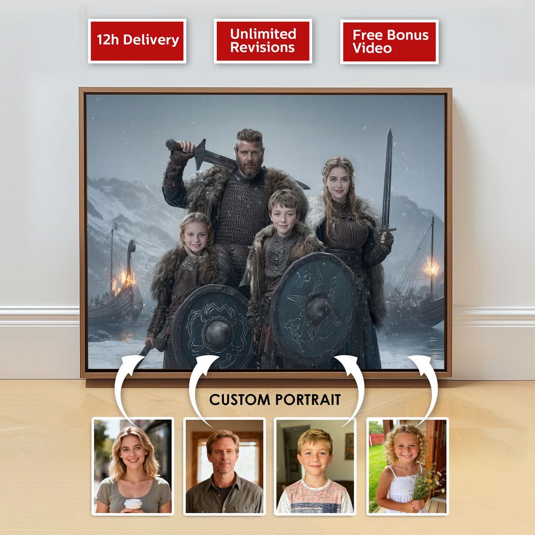 Viking Family Portrait Custom Warrior Art Personalized Viking Gift ...