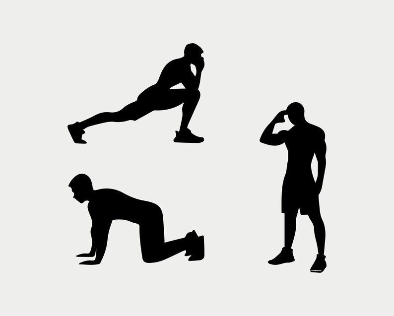 Gym Body Pose SVG Bundle, Man Figure Silhouette, Human Poses Clipart ...